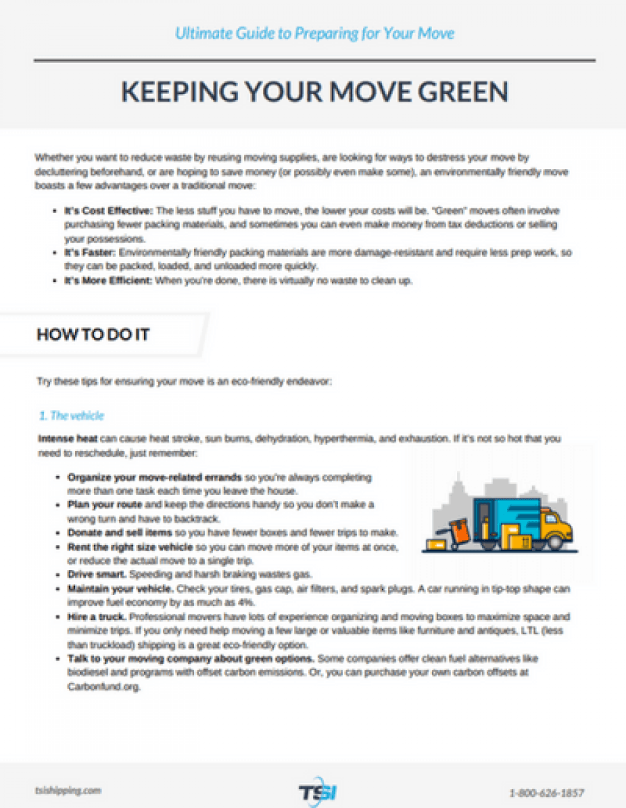 Green Moving, Eco-Friendly Moving - Ultimate Moving Guide, Part 4 | TSI